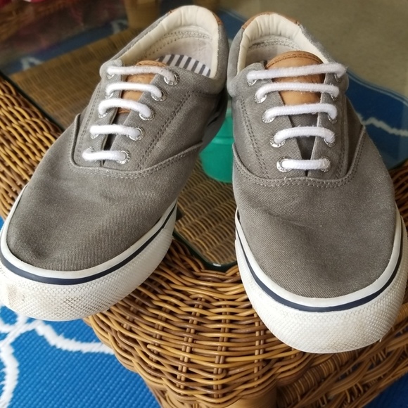 Sperry | Shoes | Sperry Gray Leather Trim Deck Shoes | Poshmark
